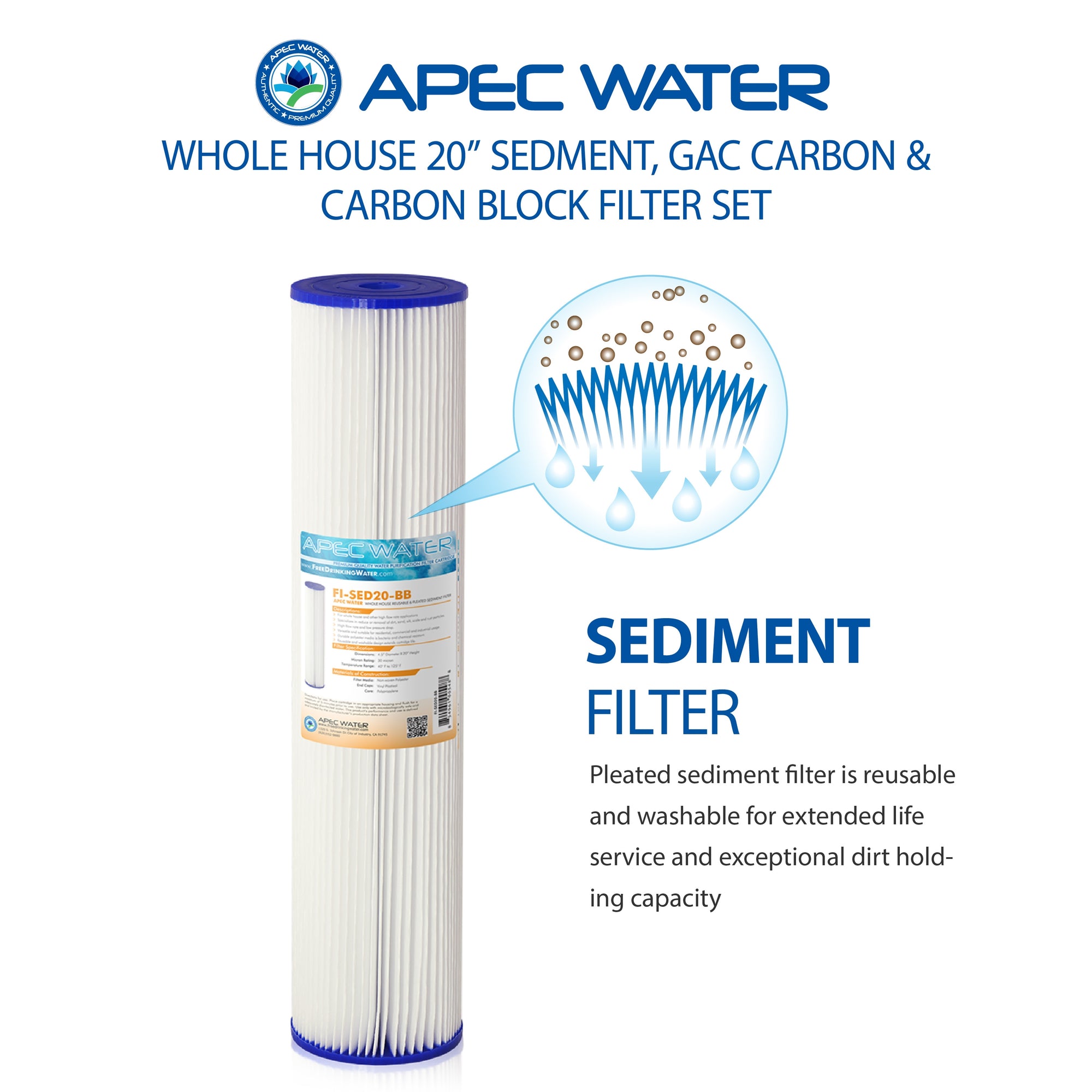 APEC 20 Sediment, GAC Carbon, Carbon Block Replacement Set