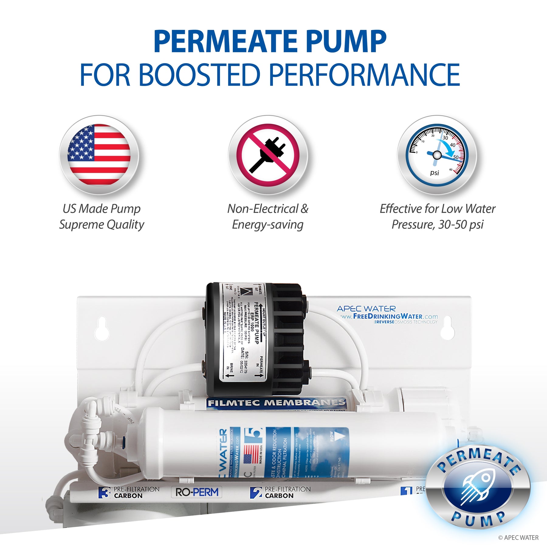RO-PERM ULTIMATE RO System with Permeate Pump, 90 GPD | APEC