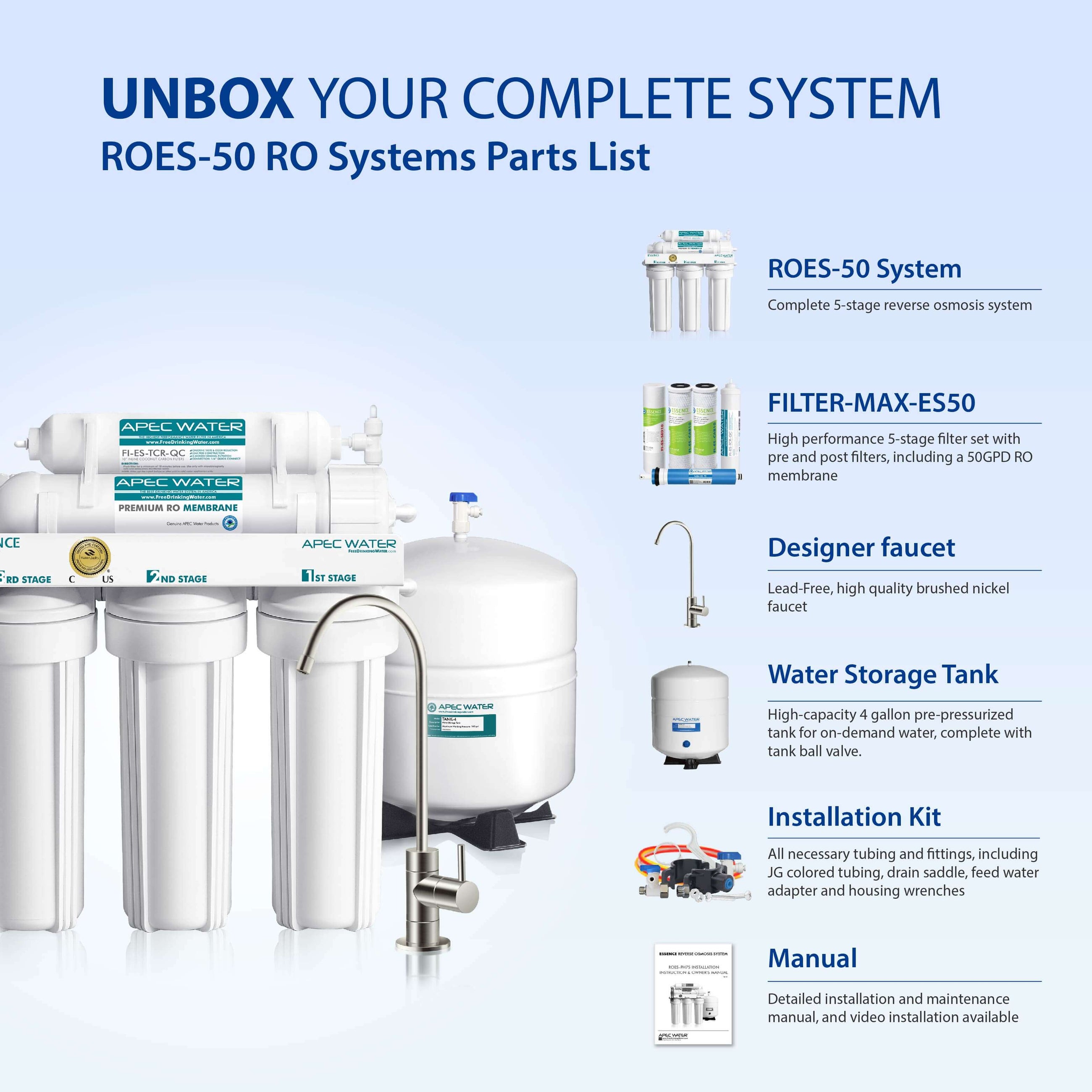 ROES-50 - Under Sink Reverse Osmosis Water Filration System